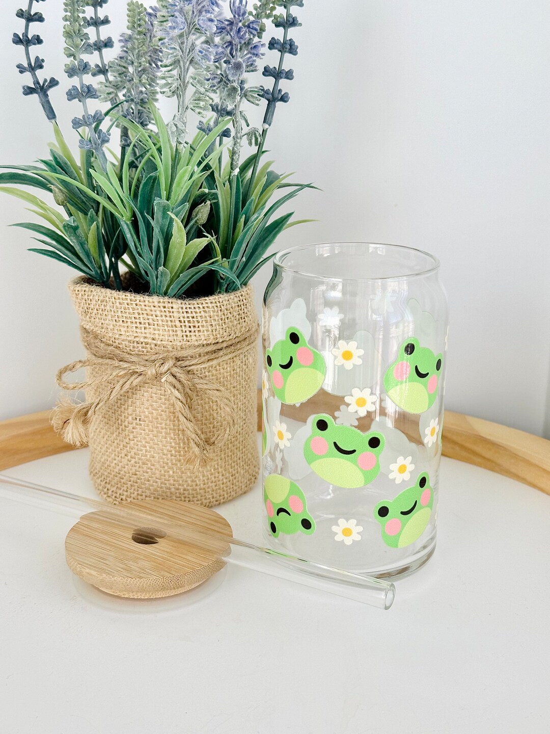 Cute Frogs Beer Can Glass| Froggy & Flowers Iced Coffee Glass| Cute ...