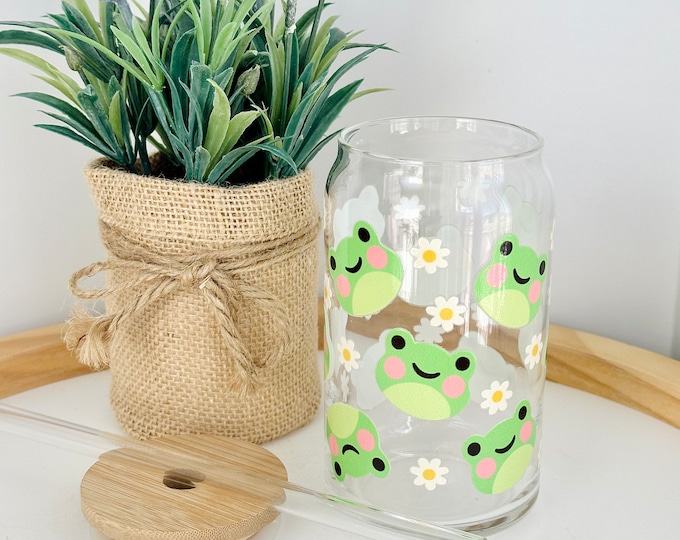 Cute Frogs Beer Can Glass| Froggy & Flowers Iced Coffee Glass| Cute ...