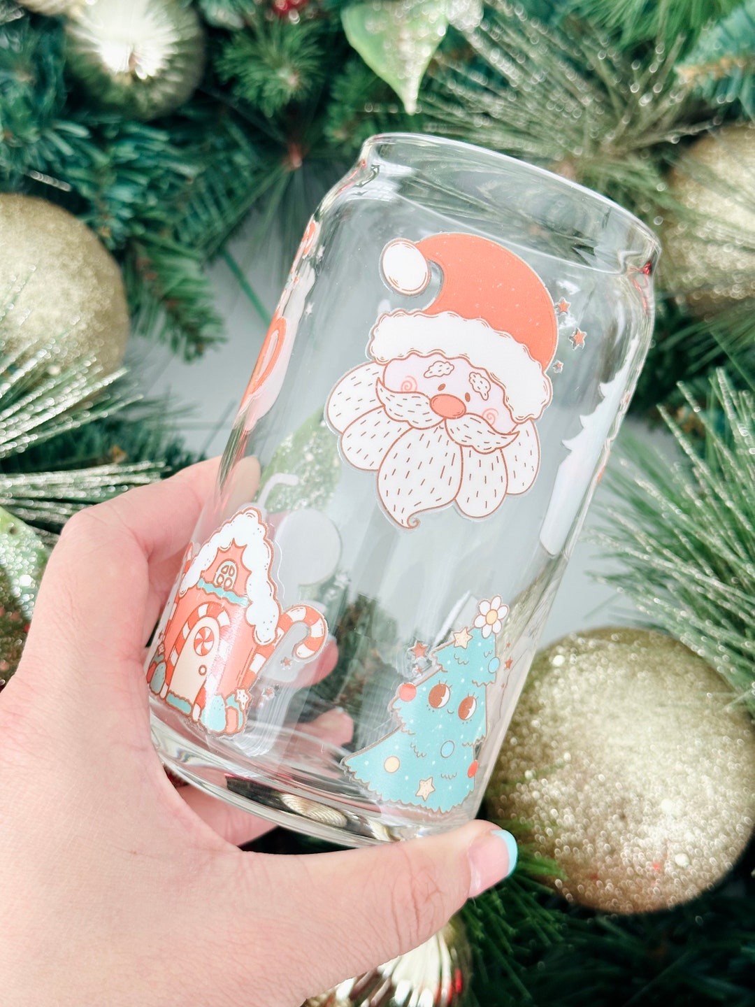 Retro Holiday Glass Cup Vintage Christmas Iced Coffee Cup - Etsy