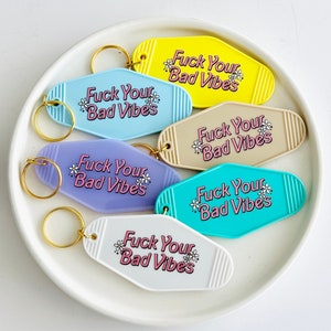 Retro Motel Keychain Cute Motel Keychain F Your Bad Vibes Vintage Style ...