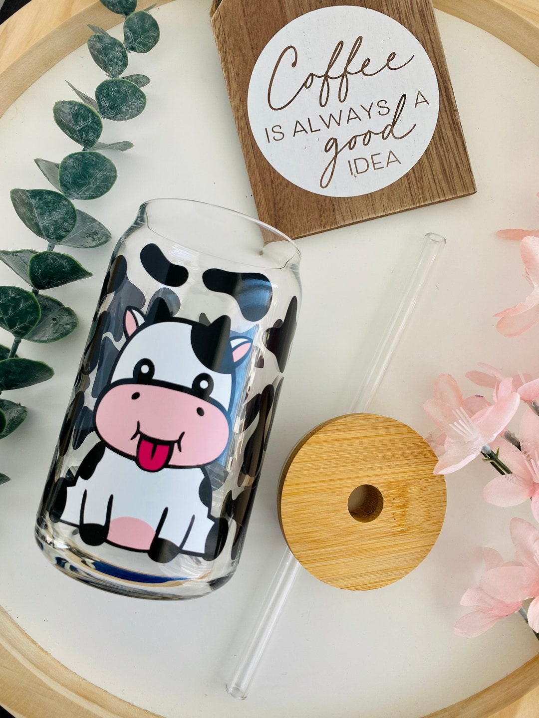 Baby Cows Glass Cup| Cow Print Beer Can Glass| Cute Animal Cup| Iced ...