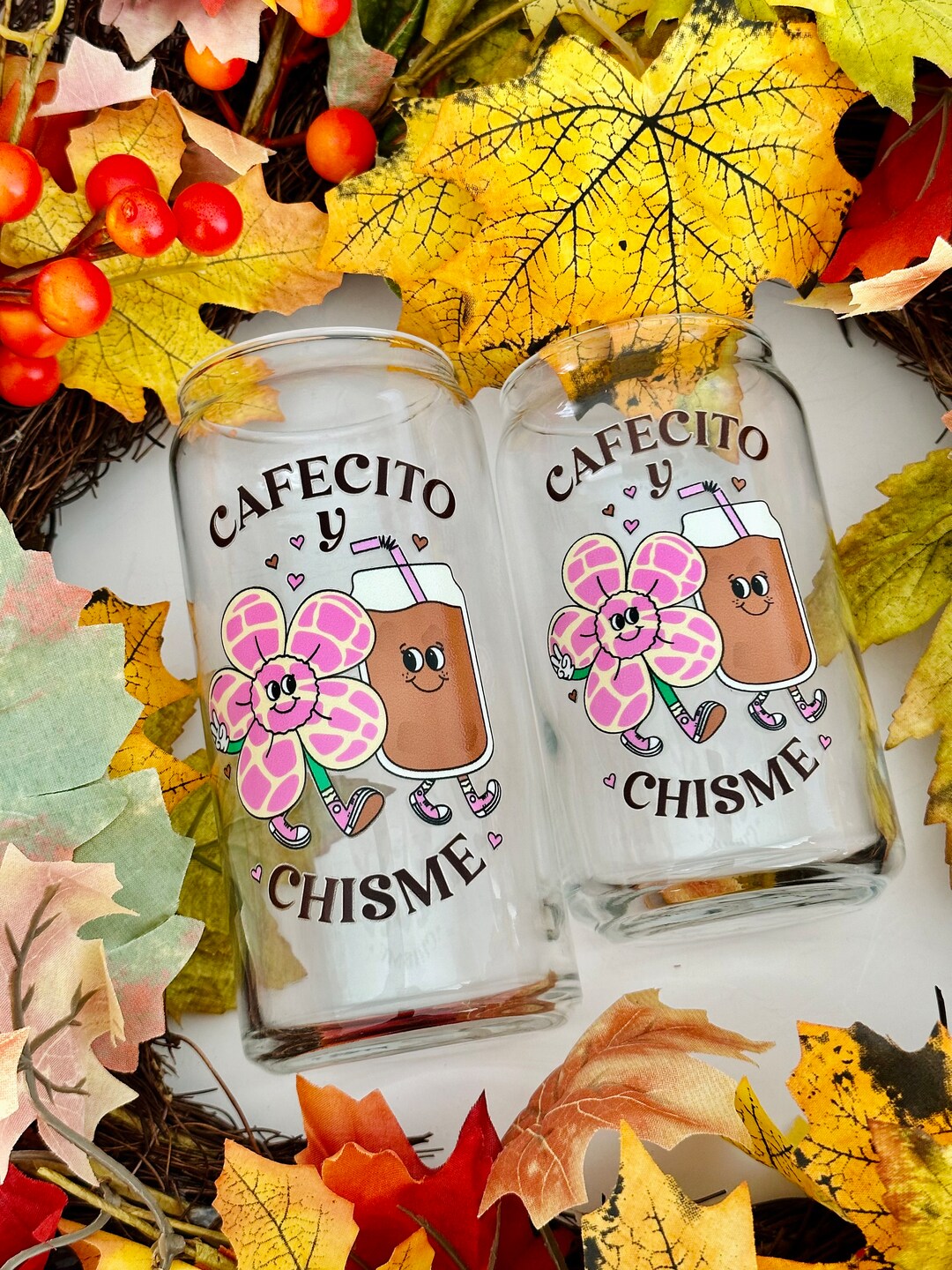 Cafecito Y Chisme Glass Cup: Retro Flower Iced Coffee Can - Etsy