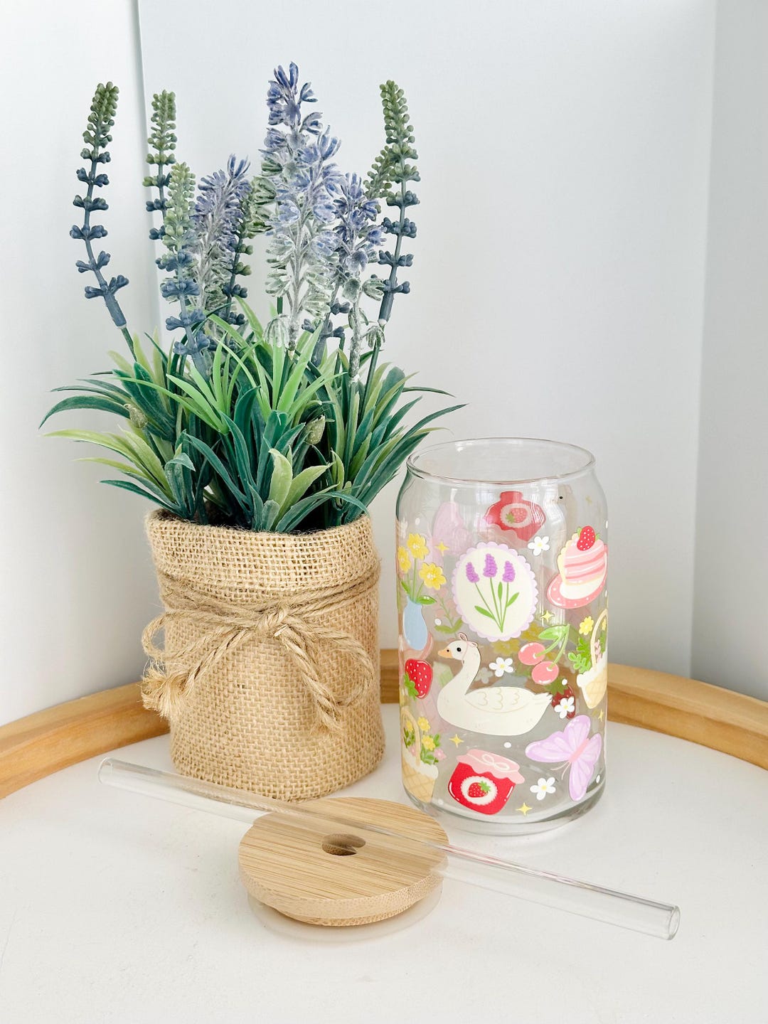 Cottagecore Iced Coffee Glass Cup: Coquette Spring Picnic Design - Etsy