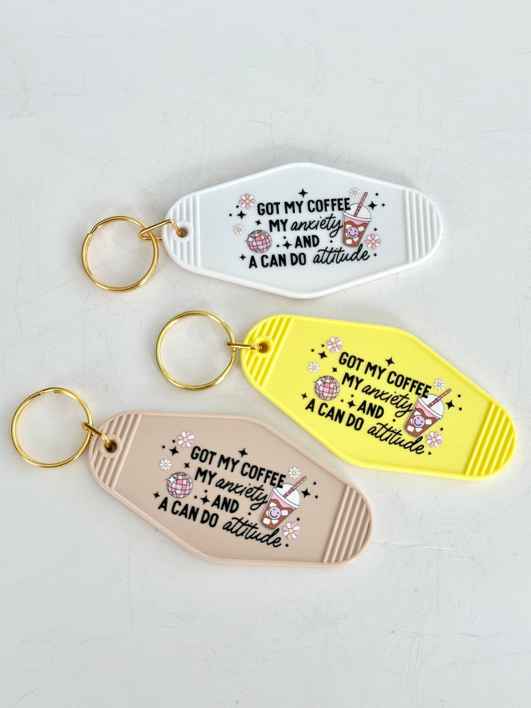 Retro Motel Keychain: Fueled by Coffee and Anxiety - Etsy