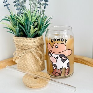 Cowdy Glass Tumbler| Howdy Cowboy Glass Cup| Baby Cow Beer Can Glass ...