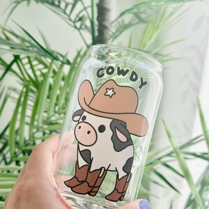 Cowdy Glass Tumbler| Howdy Cowboy Glass Cup| Baby Cow Beer Can Glass ...