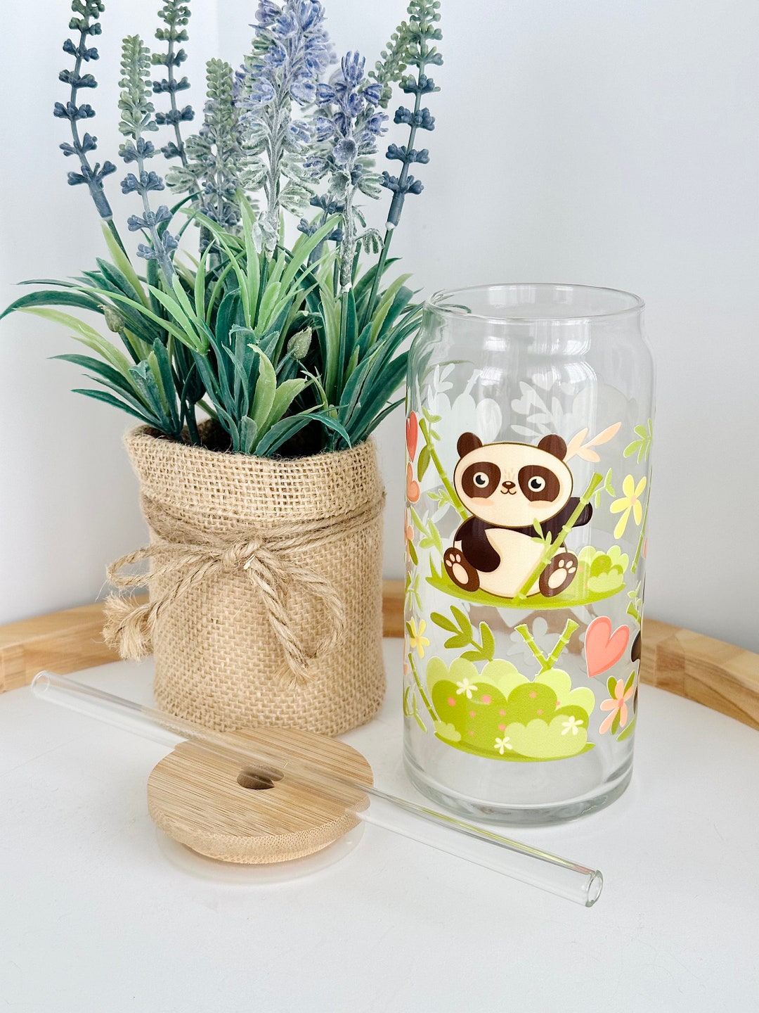 20oz Pandas Beer Can Glass| Panda Forest Glass Cup| Cute Animal Glass ...