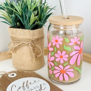 Spring Blooms Beer Can Glass| Pink Florals Glass Cup| Garden Flowers ...