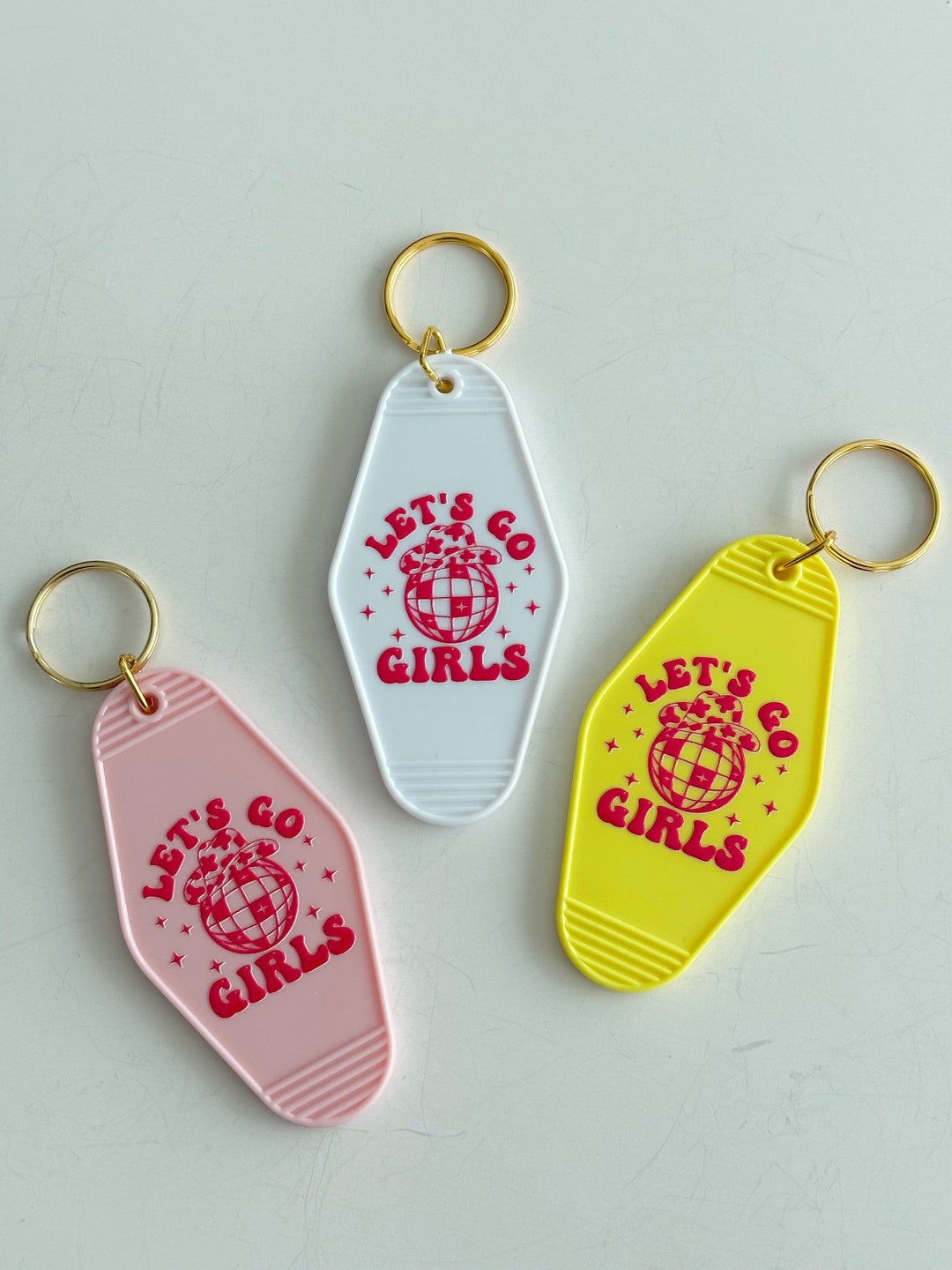 Let's Go Girls Motel Keychain| Pink Cowgirl Hat Keychain| Bachelorette ...