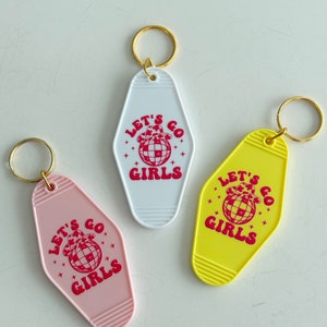 Let's Go Girls Motel Keychain Pink Cowgirl Hat Keychain Bachelorette ...