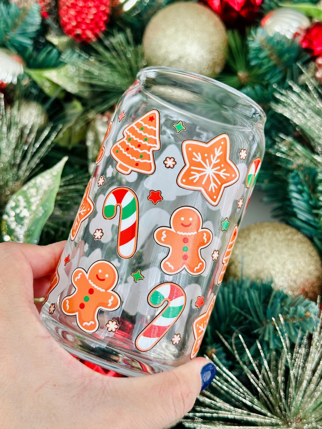 16oz Gingerbread Man Glass Can| Christmas Sugar Cookie Glass Tumbler ...