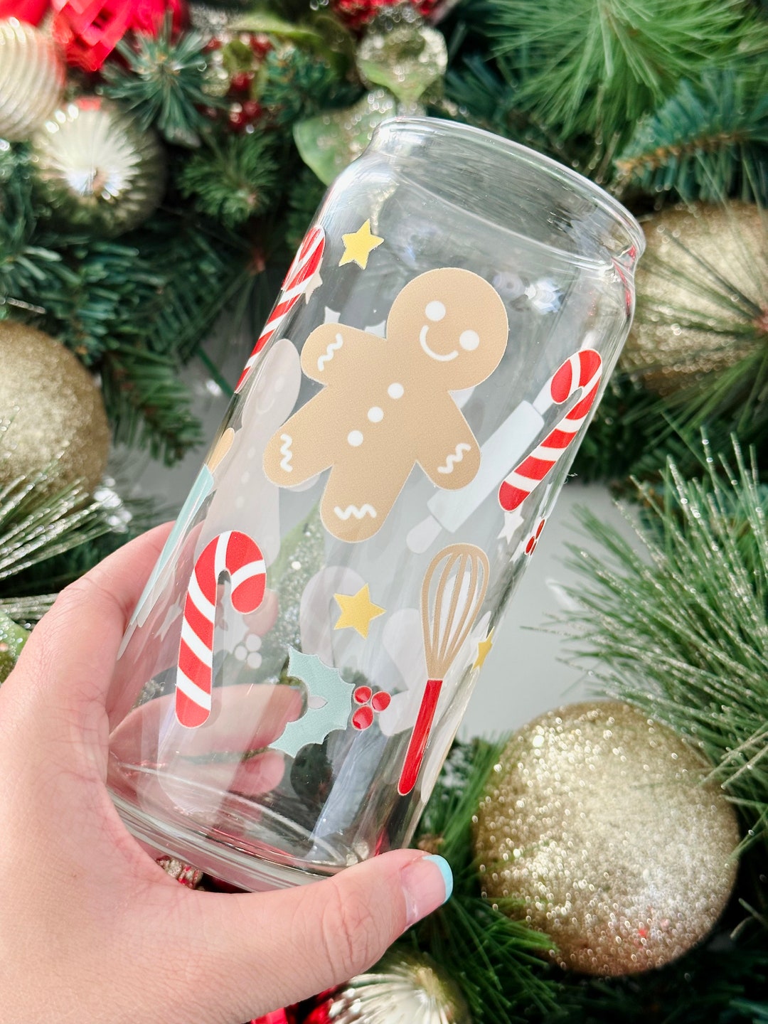 20oz Gingerbread Cookie Glass Cup| Holiday Baking Iced Coffee Cup ...