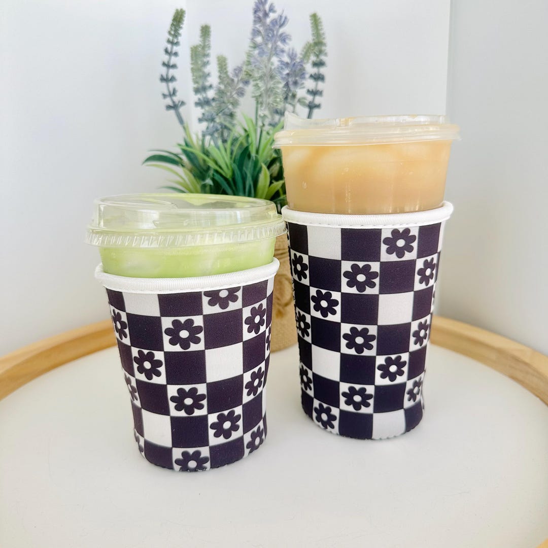 Checkered Daisies Drink Koozies Neoprene Iced Coffee Sleeves Gift for ...