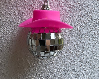 Disco Ball Cowgirl Hat Pink Keychain Preppy Western Keychain - Etsy