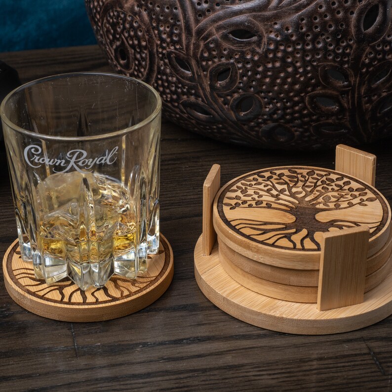 Bamboo Coasters With Tree of Life Engraving - Etsy
