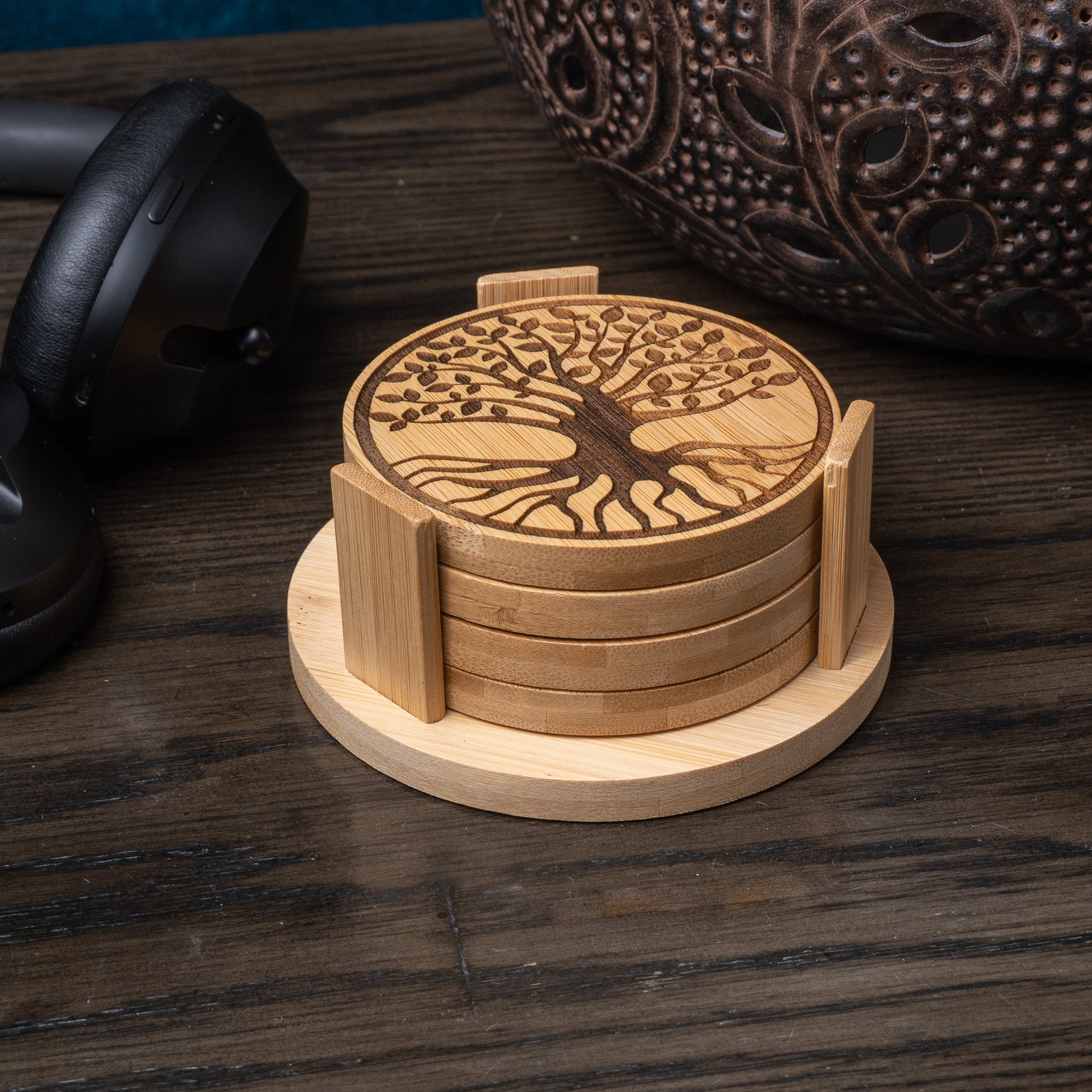 Bamboo Coasters With Tree of Life Engraving - Etsy
