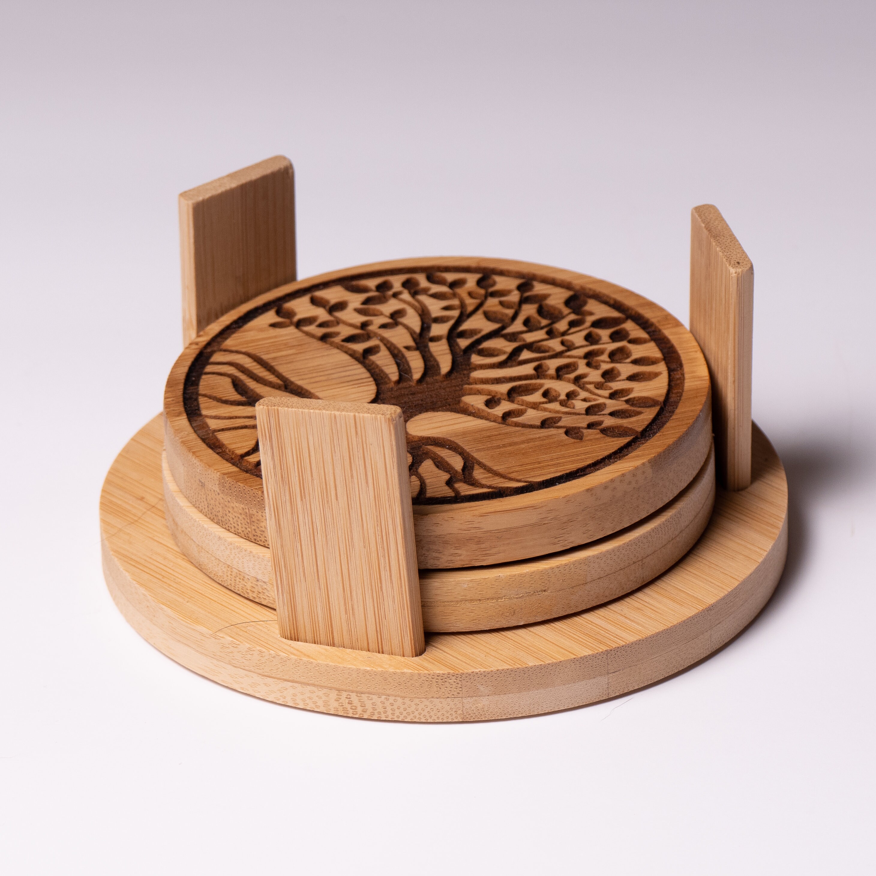 Bamboo Coasters With Tree of Life Engraving - Etsy