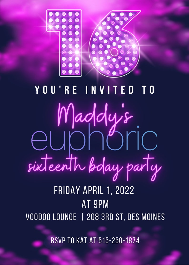 Euphoria Sweet 16 Trendy Birthday Invite - Etsy