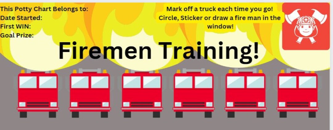 Fireman Potty Training Chart. Kids Potty Training Chart. Fireman Theme ...