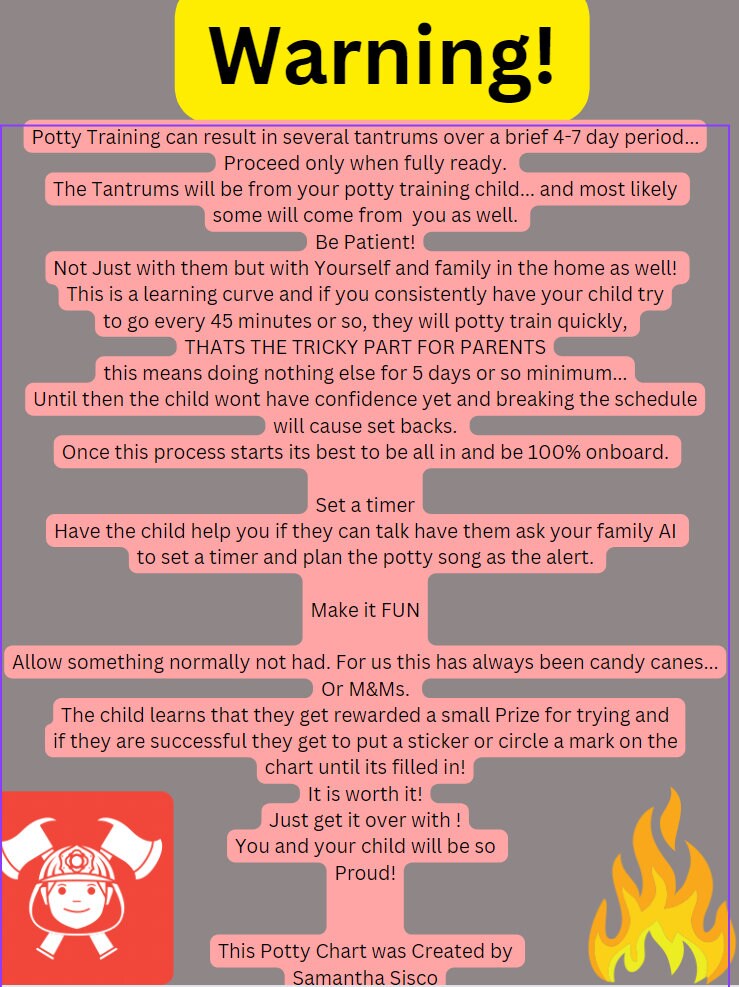 Fireman Potty Training Chart. Kids Potty Training Chart. Fireman Theme ...