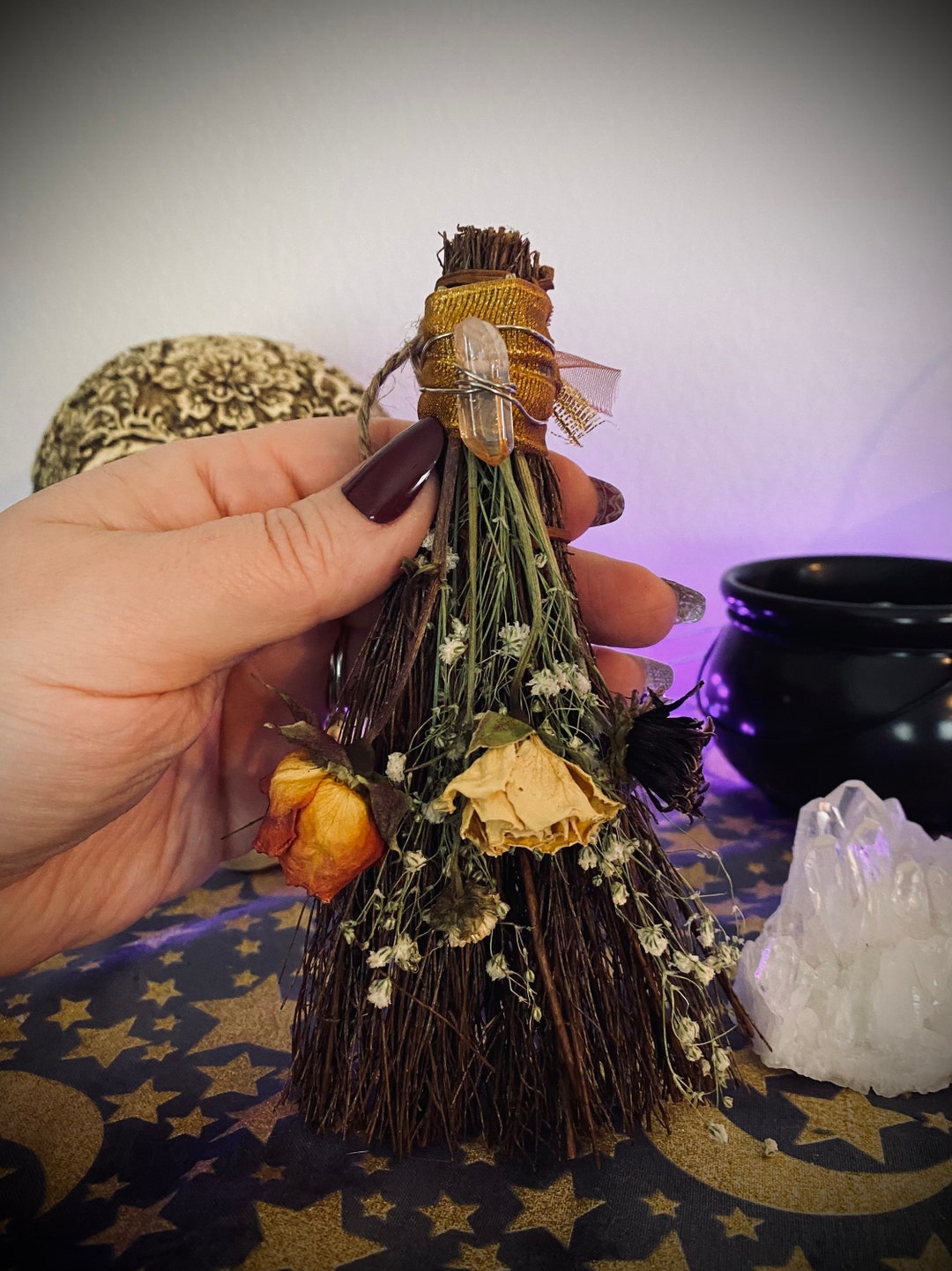 Eucalyptus Witches Broom Besom. Made With Dried Flowers and - Etsy