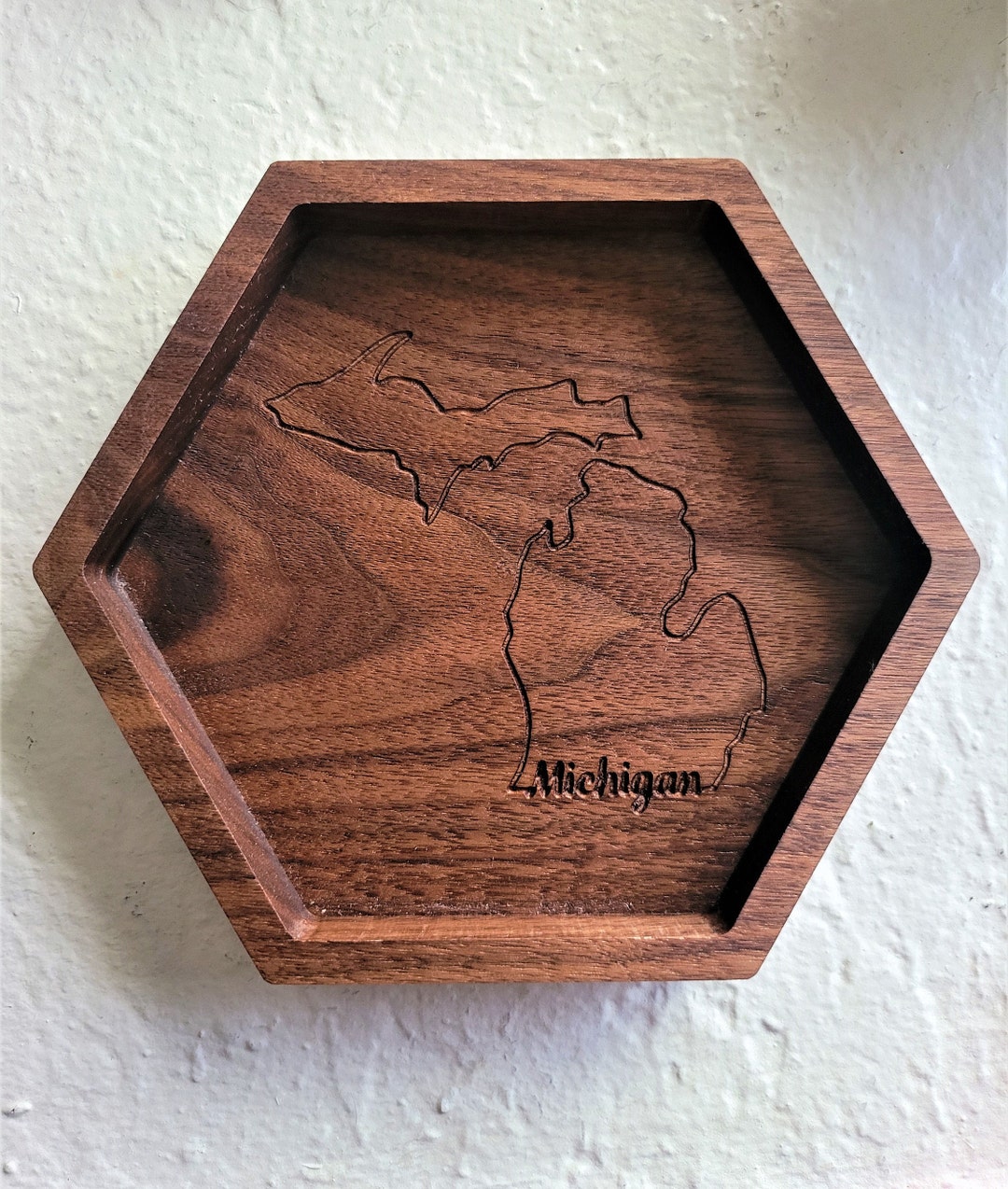 Michigan Engraved Walnut Wood Catch Tray, Valet - Keys, Coins, Jewelry ...