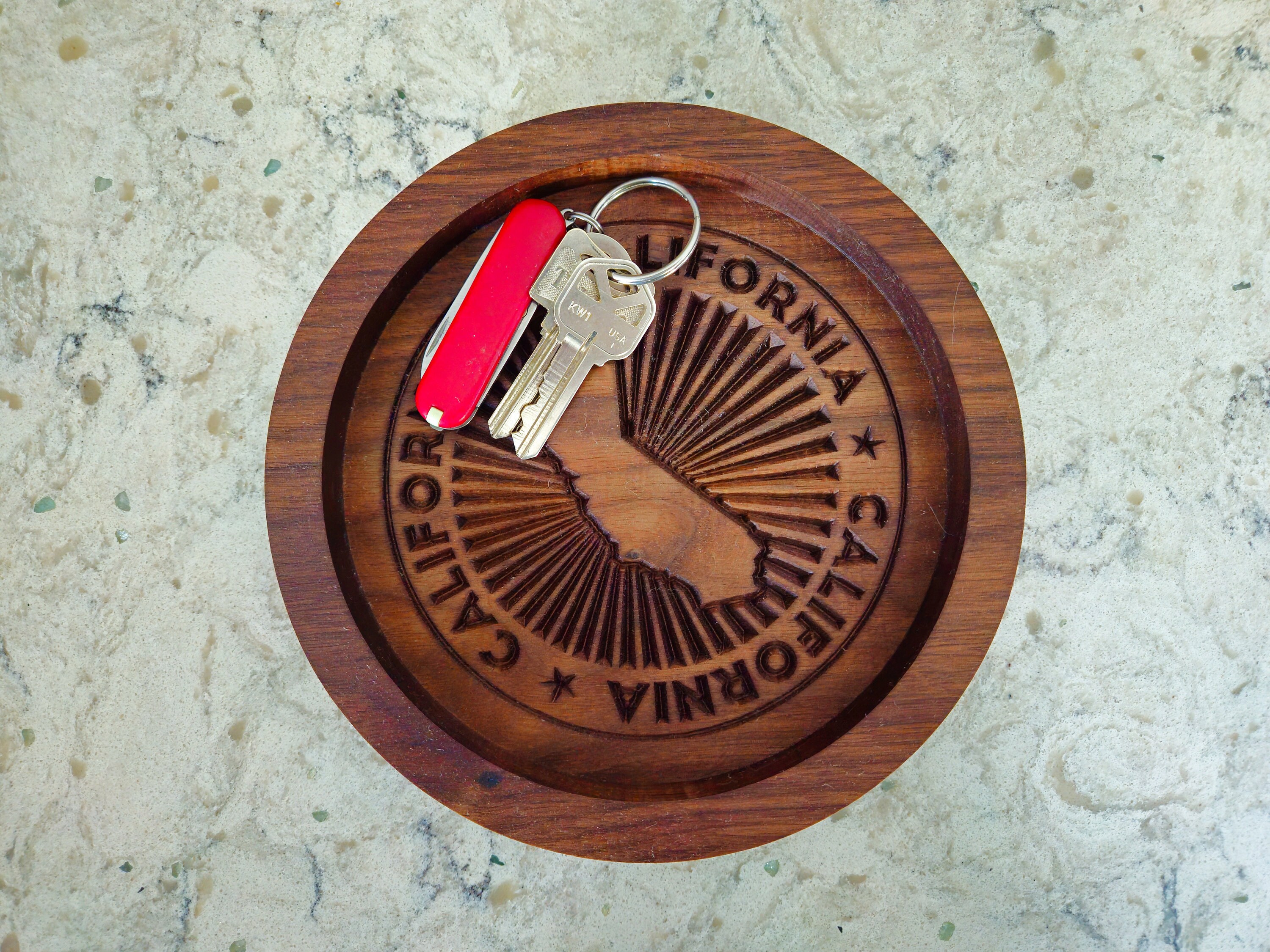 California Engraved Walnut Wood Catch Tray, Valet - Keys, Coins ...