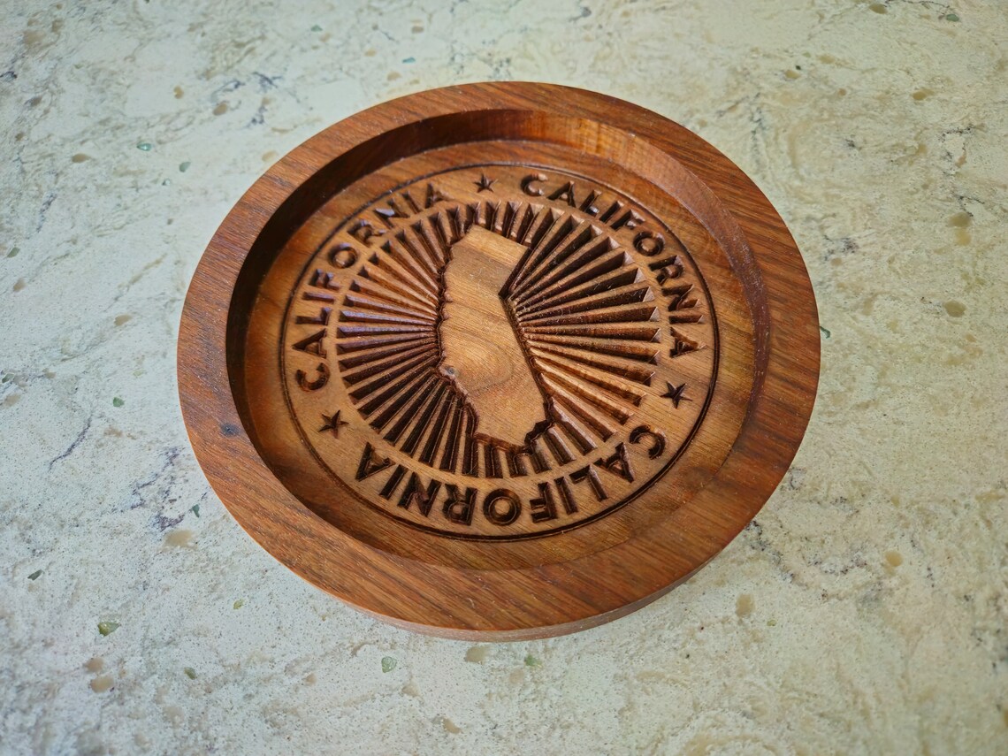 California Engraved Walnut Wood Catch Tray, Valet - Keys, Coins ...
