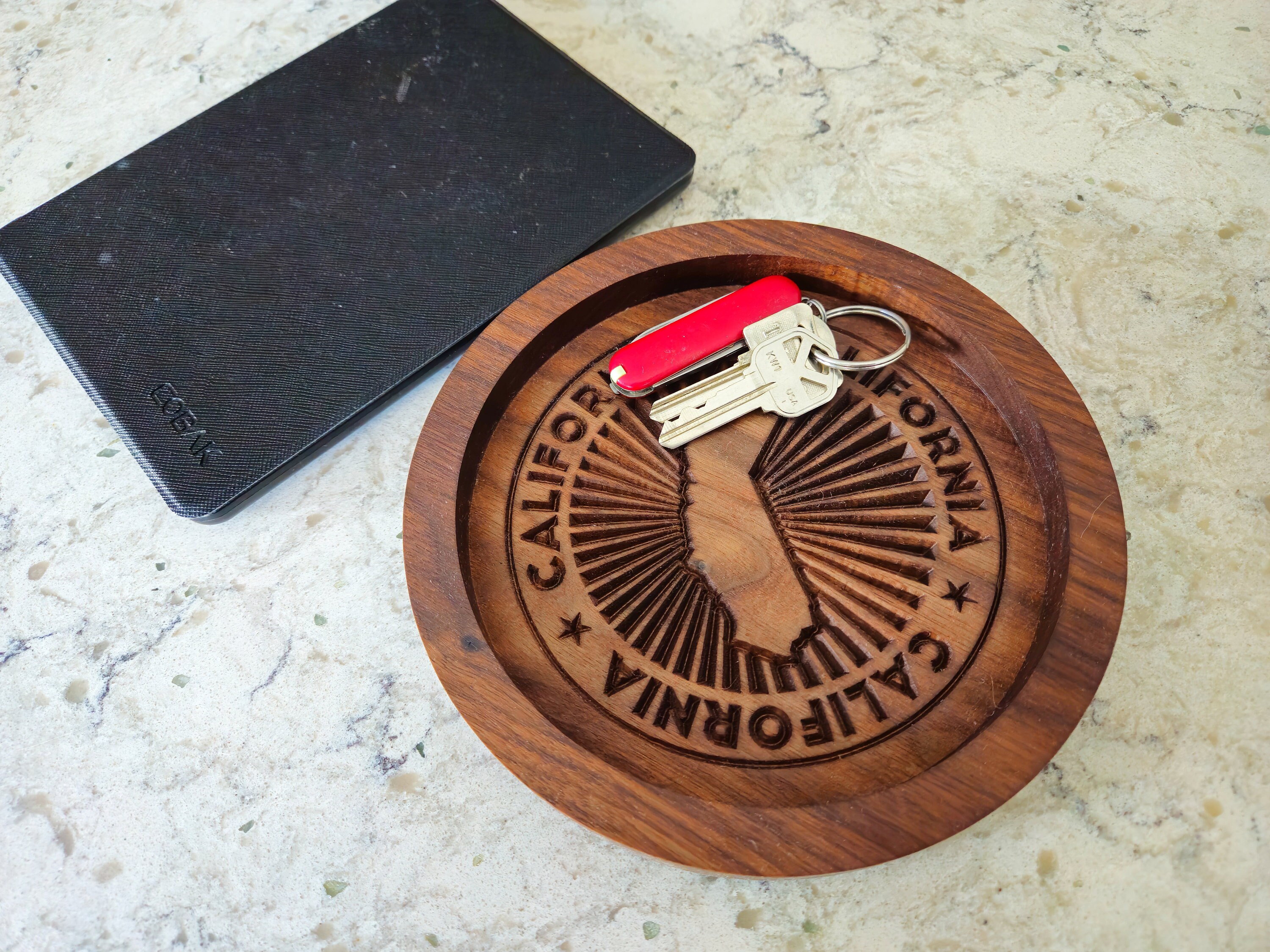 California Engraved Walnut Wood Catch Tray, Valet - Keys, Coins ...