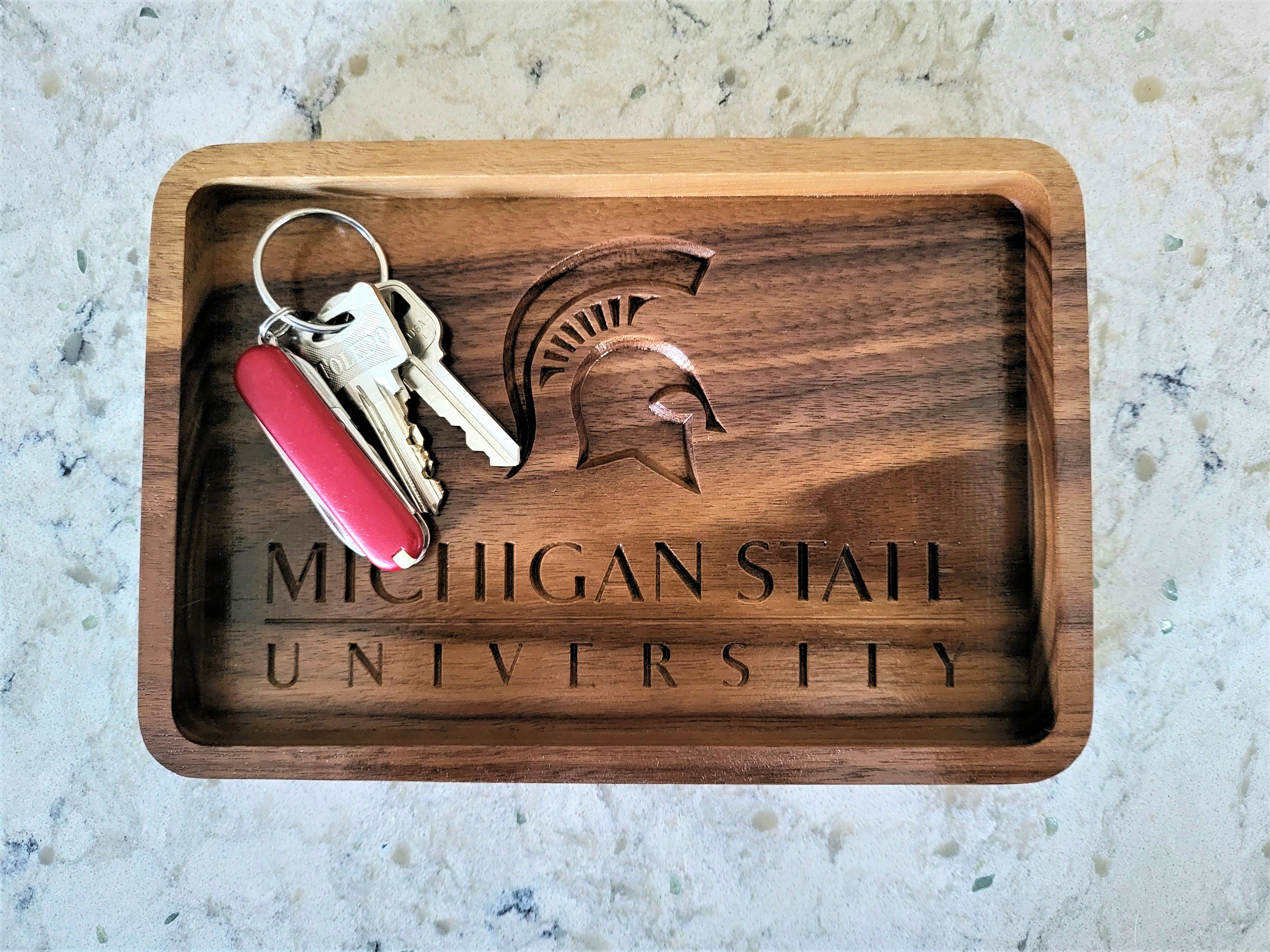 Michigan State University Engraved Walnut Wood Catch Tray, Valet - Keys ...