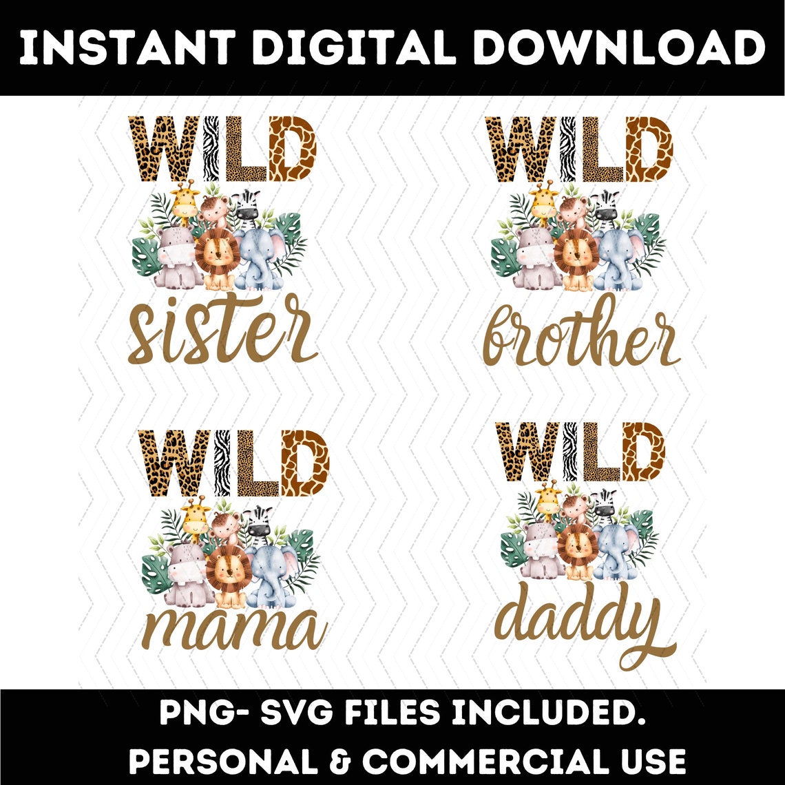 4 Ever Wild Safari Animals PNG Watercolor Zoo Animals4th - Etsy