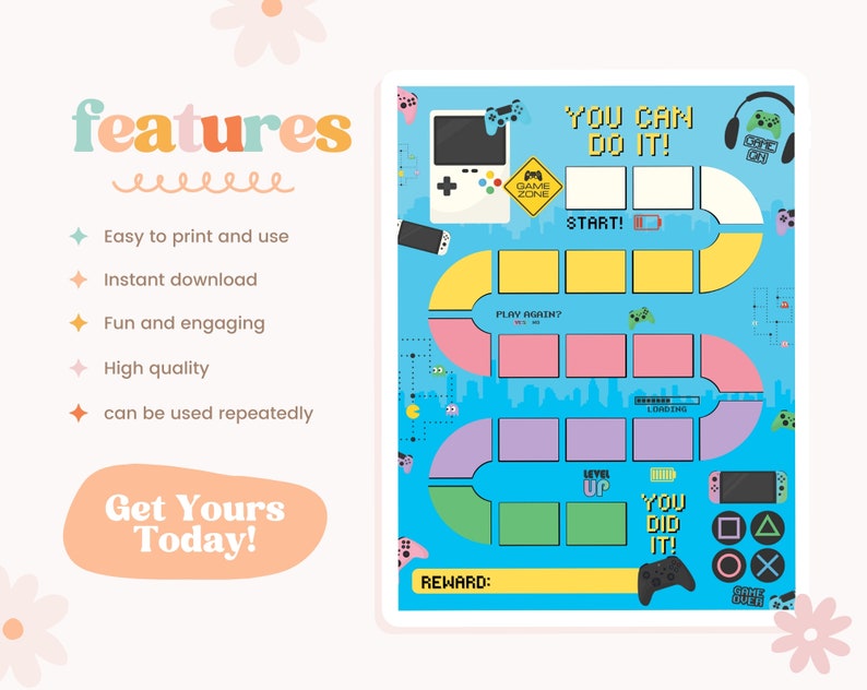 Printable Video Game Reward Chart | Gamer Behavior Chart | Kids Daily ...