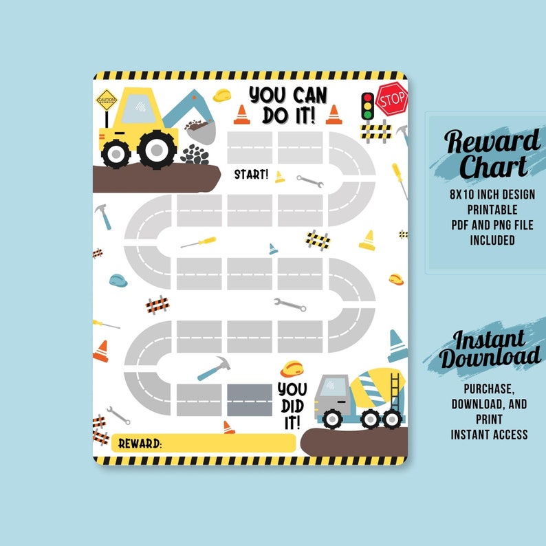 Printable Construction Reward Chart Construction Kids Behavior - Etsy