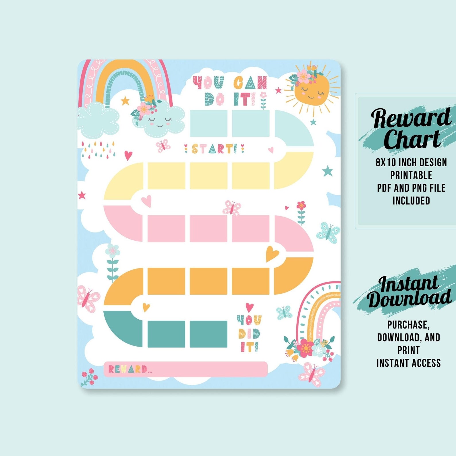 Printable Rainbow Reward Chart Sunshine Behavior Chart Kids Routine ...