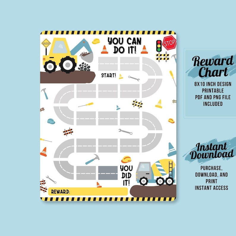 Printable Construction Reward Chart Construction Kids - Etsy