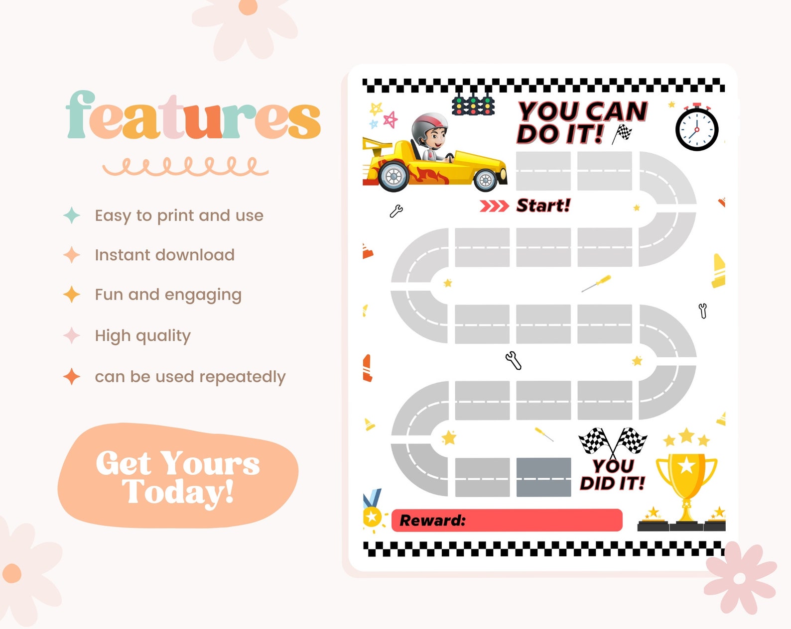 Printable Racing Car Reward Chart Cars Kids Behavior Chart - Etsy