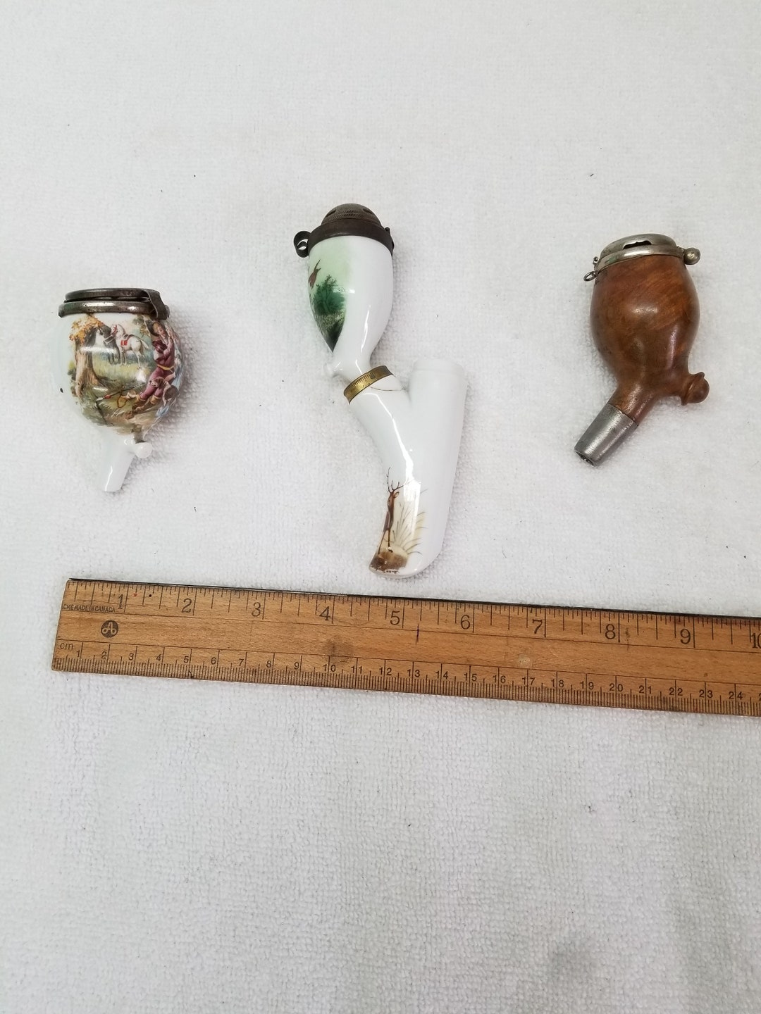 Group of THREE German Pipes in Need of STEMS 2 Porcelain , 1 Briar Wood ...