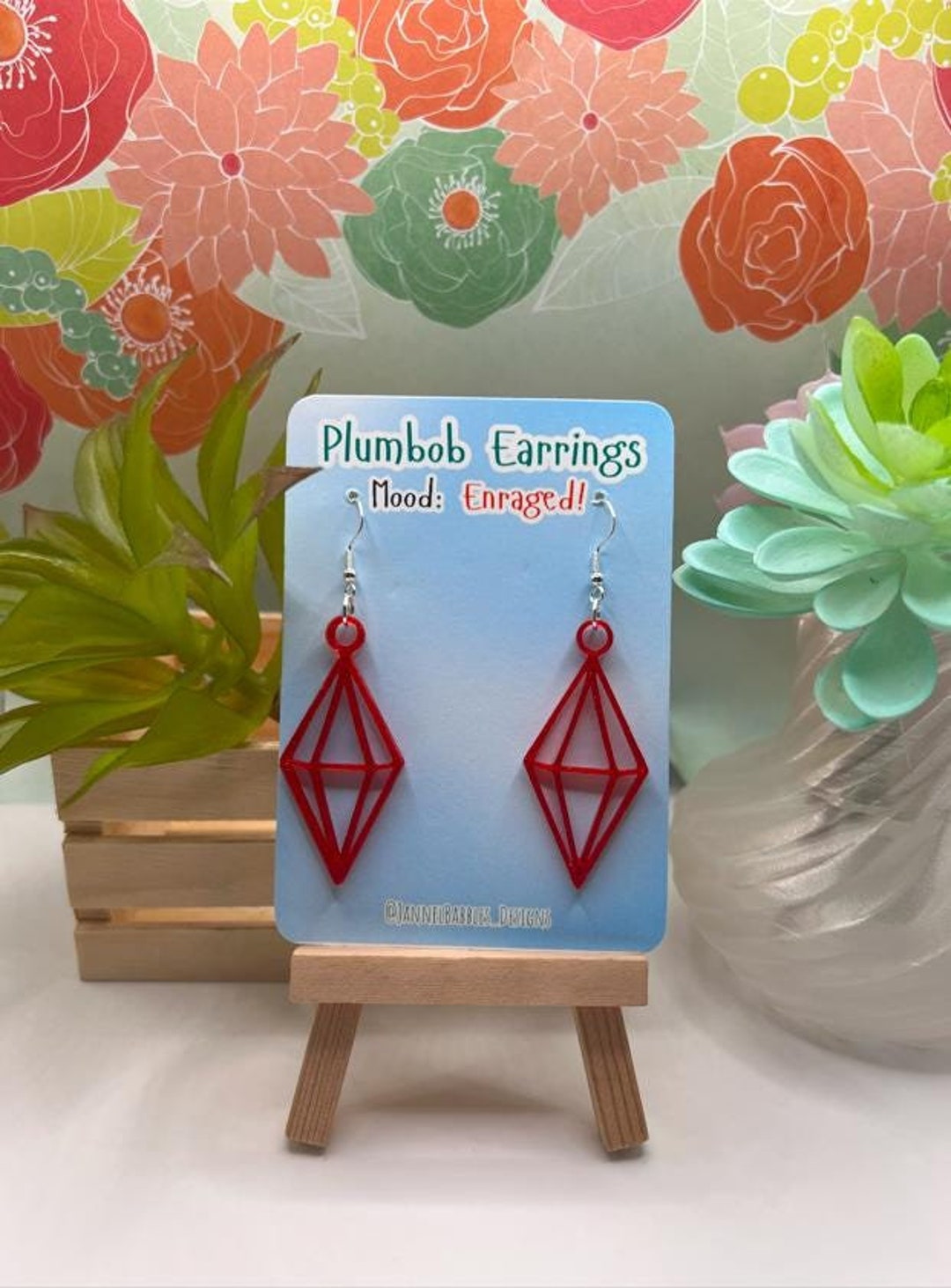 3D Printed Sims Inspired Plumbob Earrings- Enraged Red - Etsy