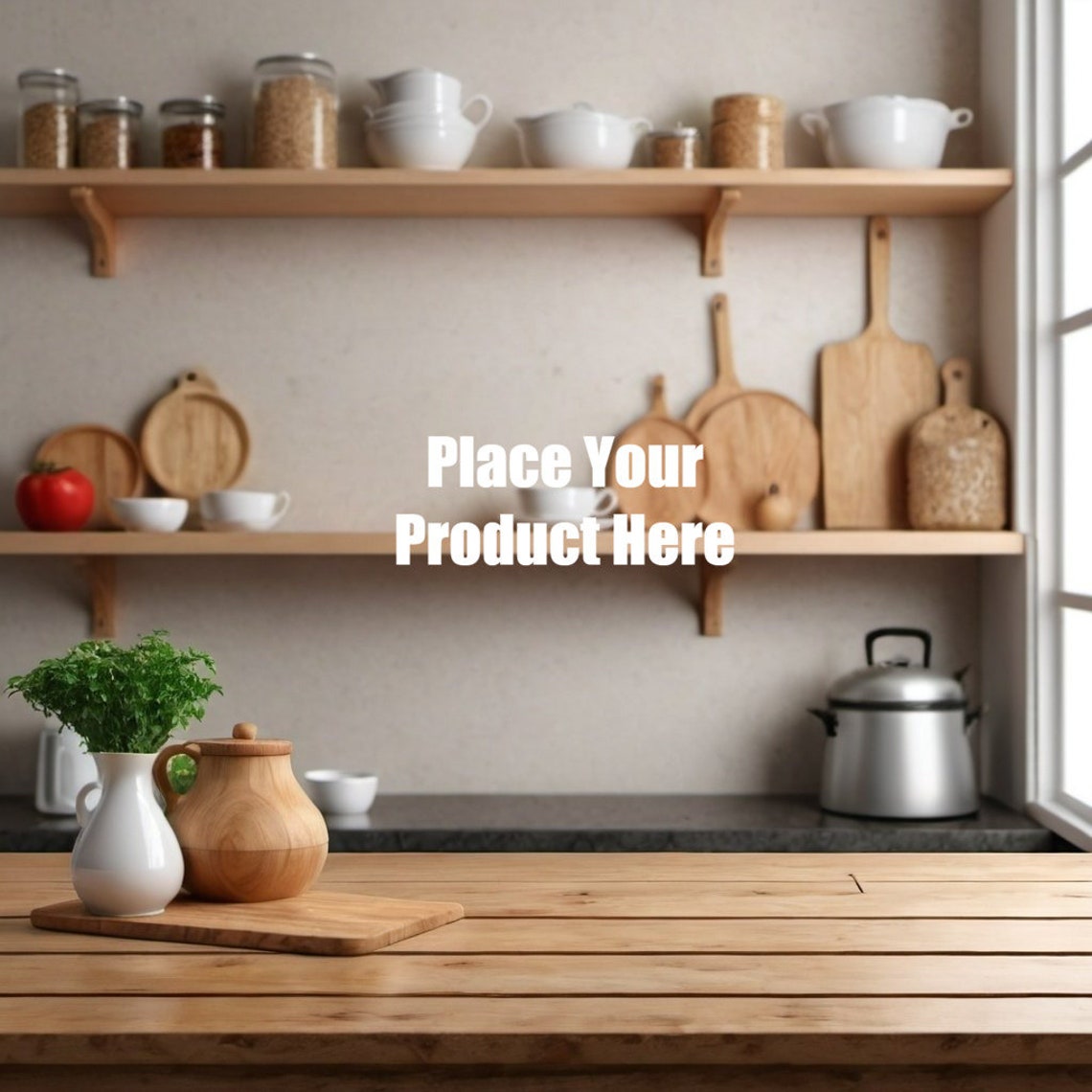 5 Rustic Kitchen Background With Wooden Top Table PNG Digital Download ...