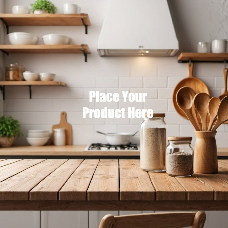 5 Rustic Kitchen Background With Wooden Top Table PNG Digital Download ...