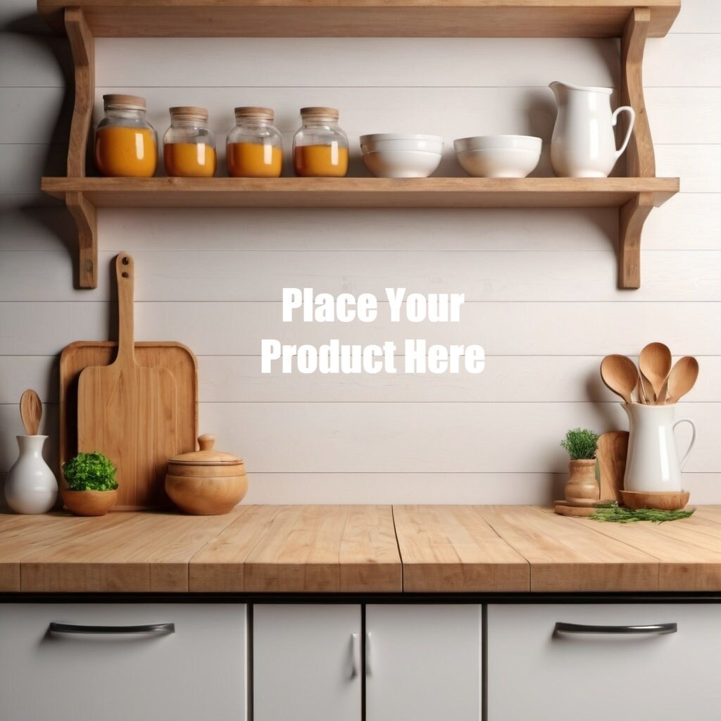 5 Rustic Kitchen Background With Wooden Top Table PNG Digital Download ...