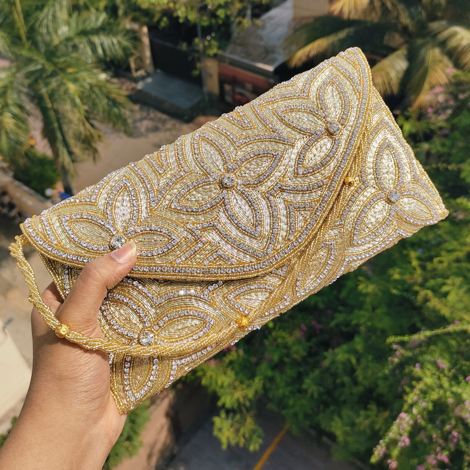Light Gold Floral Crystal Bag Pure Crystal Handwork - Etsy
