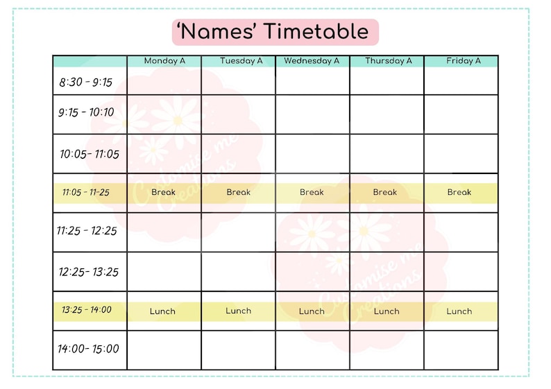 Editable Timetable Template | Secondary School Student Weekly Schedule ...
