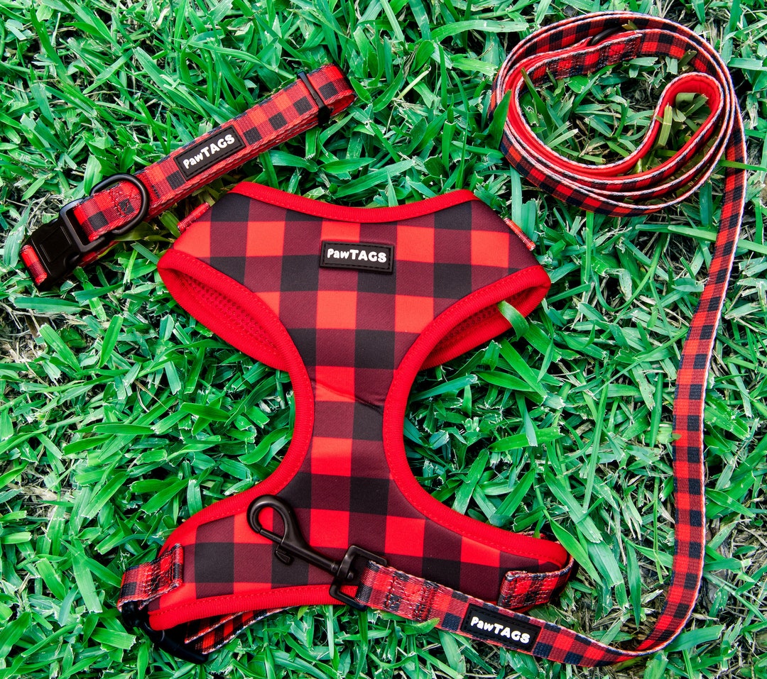Plaid Dog Set, Fall Dog Bundle, Waterproof Pet Harness, Seasonal Pet ...