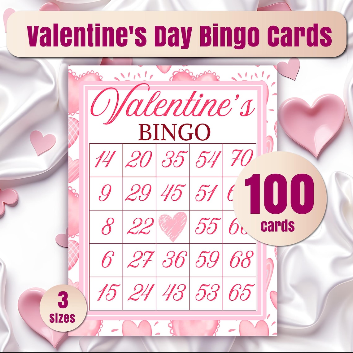 100 Bingo Cards Printable | Valentine’s Day Bingo Game | Kids Valentine ...
