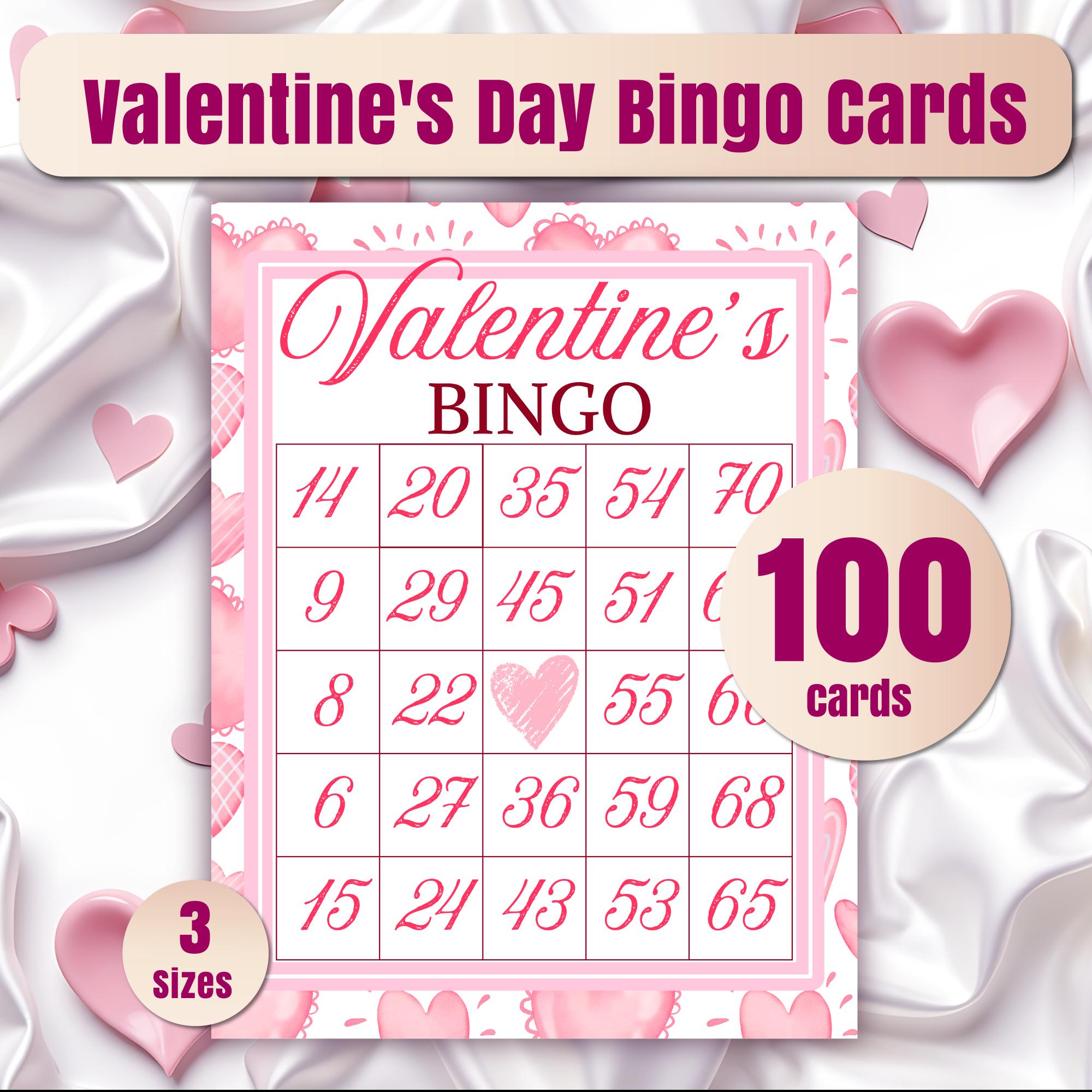 100 Bingo Cards Printable | Valentine’s Day Bingo Game | Kids Valentine ...