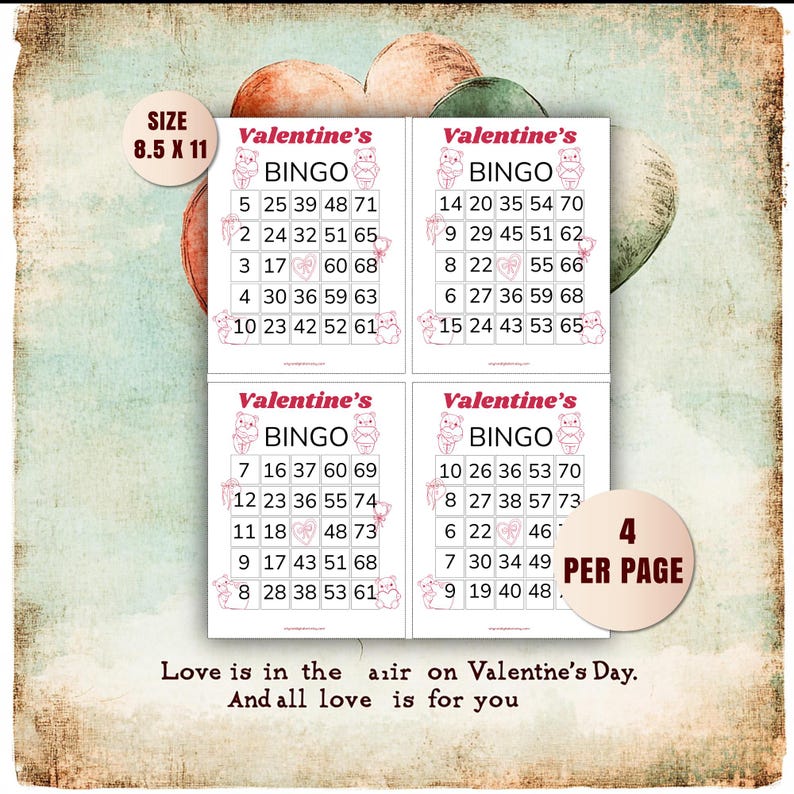 100 Bingo Cards Printable | Valentine’s Day Bingo Game | Kids Party ...