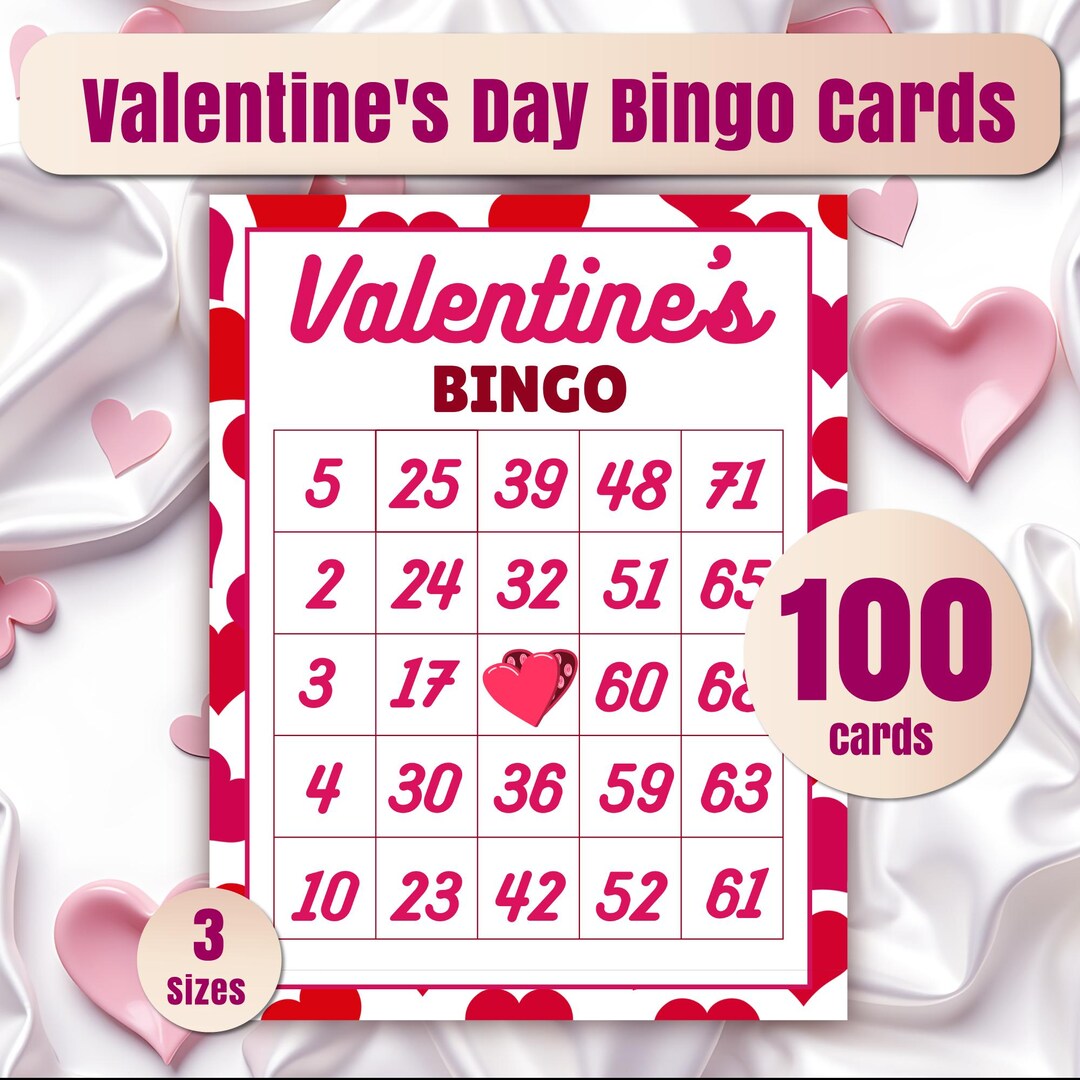 100 Bingo Cards Printable | Valentine’s Day Bingo Game | Kids Valentine ...