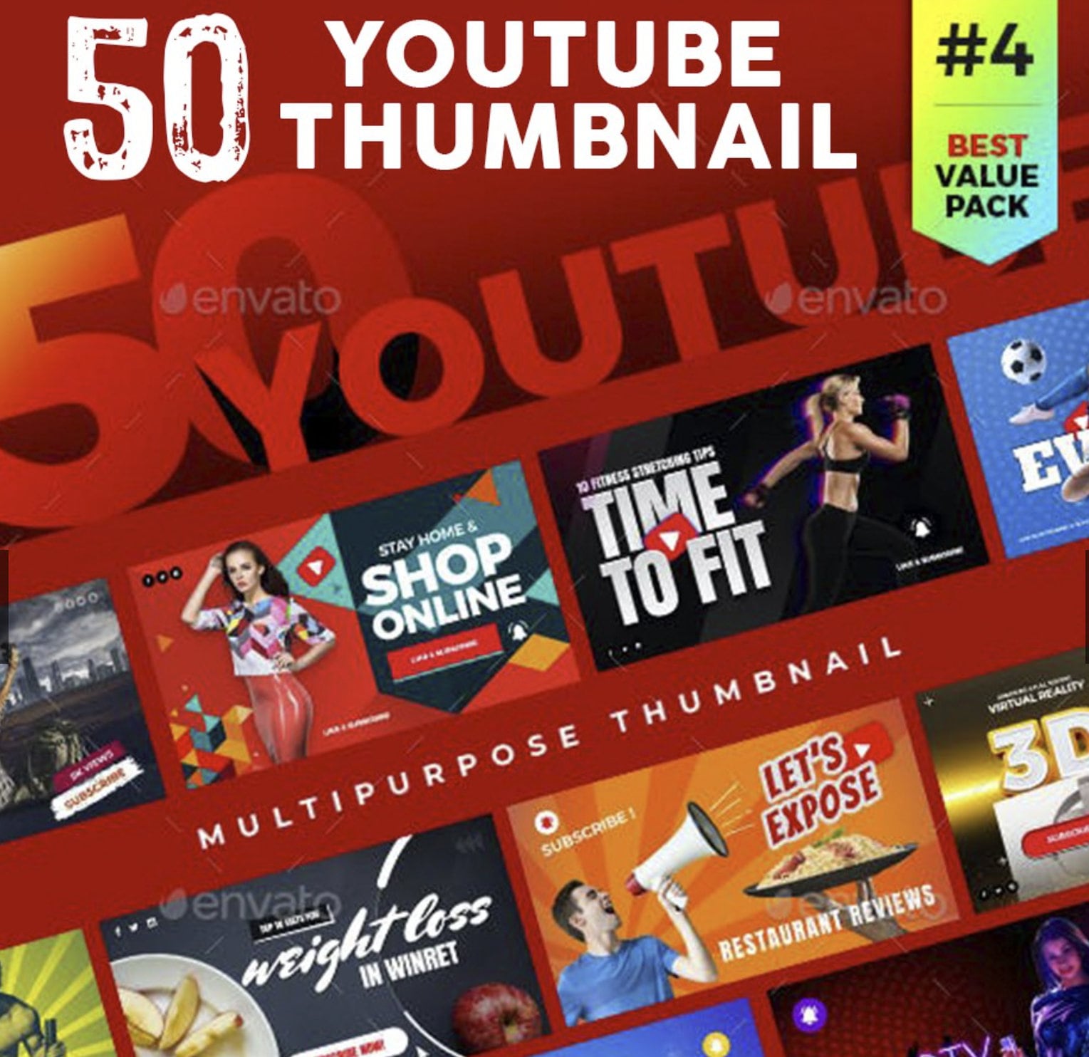 50 Sets Youtube Thumbnail Design Template | PSD File Format for Easy ...