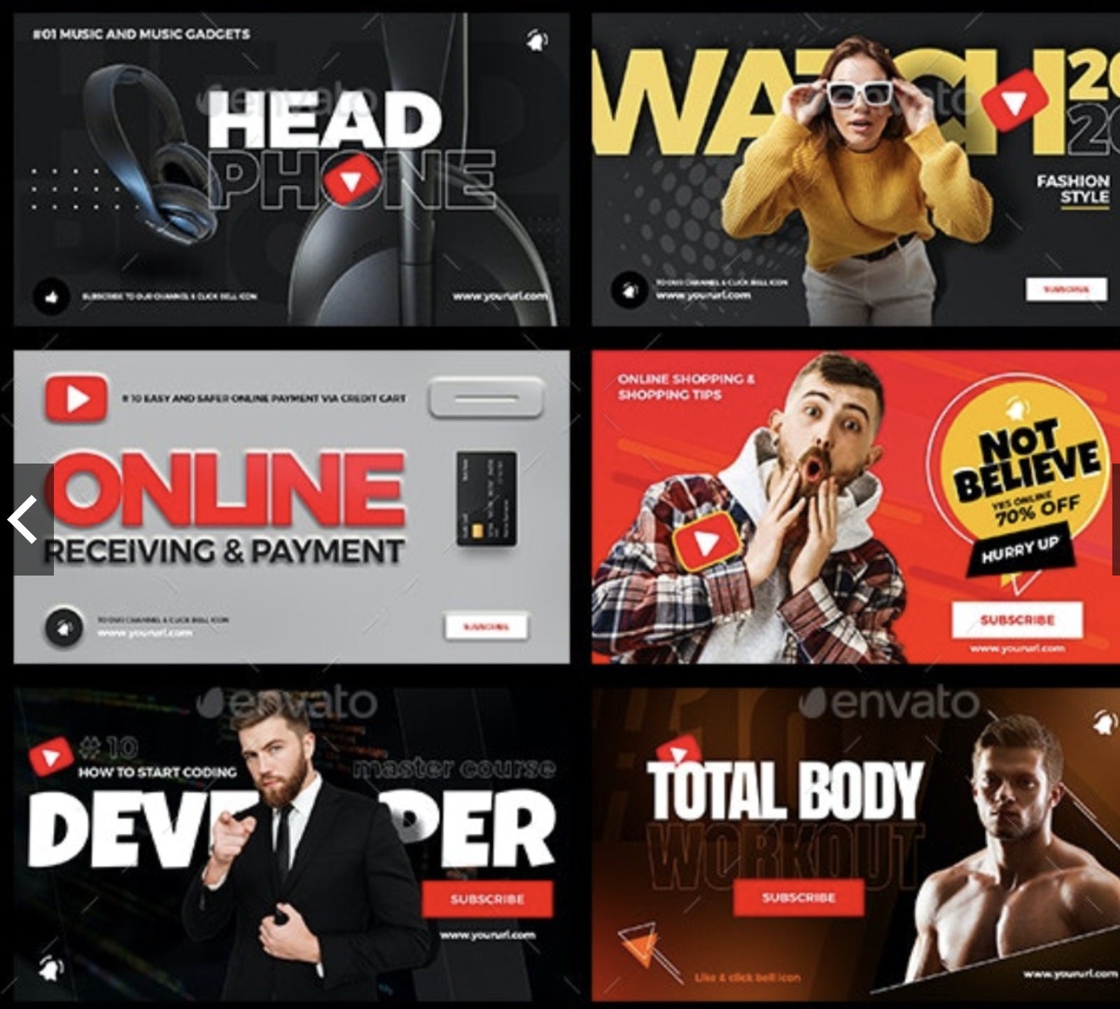 50 Sets Youtube Thumbnail Design Template | PSD File Format for Easy ...